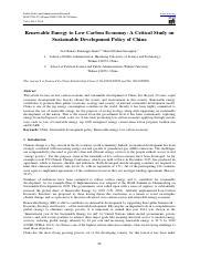 Renewable Energy To Low Carbon Economy A Pdf Public Policy And Administration Research Issn