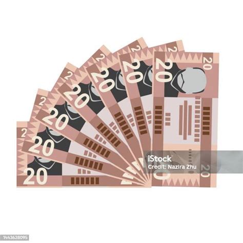 남 수단 파운드 벡터 일러스트 레이 션입니다 남수단 머니 세트 번들 지폐 지폐 20 Db 플랫 스타일 흰색 배경에 격리 심플한