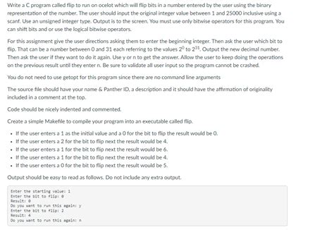 Solved Write A C Program Called Flip To Run On Ocelot Which