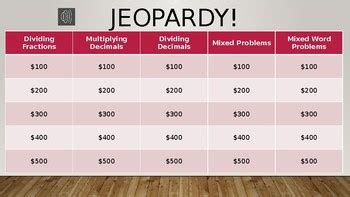 Dividing Fractions Multiplying Dividing Decimals Jeopardy TpT