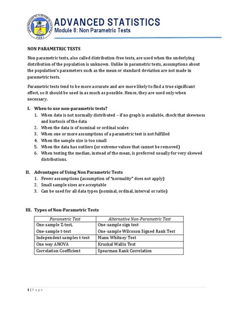 Module 8nonparametric Testsdocx Pdf Statistical Hypothesis