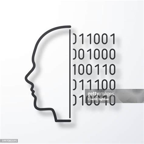Human Face With Binary Code Line Icon With Shadow On White Background High Res Vector Graphic
