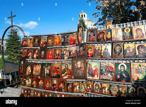 Religious Icons For Sale At A Flea Market Near Alexander Nevski
