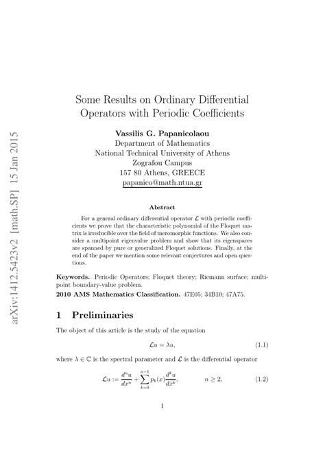 pdf some results on ordinary differential operators with periodic