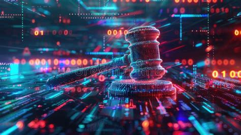 Digital Gavel Symbolizing Ai Justice Hovering In Virtual Space With Intricate Data Patterns And