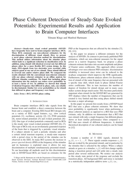 Pdf Phase Coherent Detection Of Steady State Evoked Potentials Experimental Results And