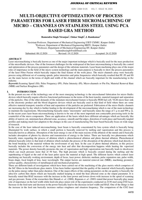 Pdf Multi Objective Optimization Of Process Parameters For Laser Fiber Micromachining Of Micro