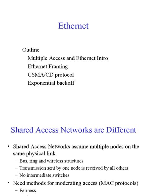 Ethernet Outline Multiple Access And Ethernet Intro Ethernet Framing