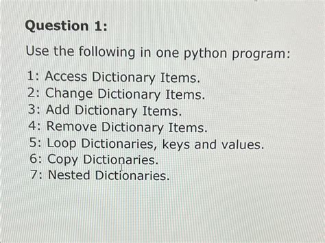solved question 1 use the following in one python program 1