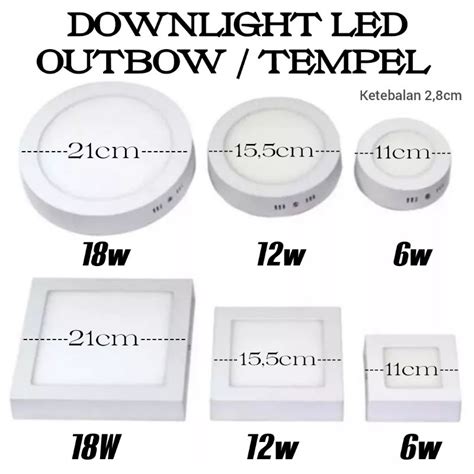 Jual Lampu Downlight Led Panel W W W Watt Bahan Alluminium Bulat Kotak Outbow Tempel