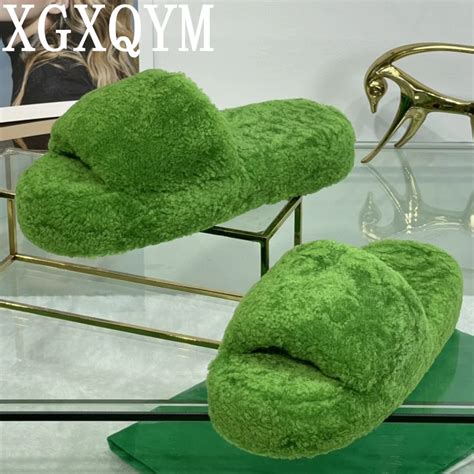 두꺼운 밑창 슬리퍼 양모 컴포트 뮬 신발 가을겨울 슬라이드 여성 플랫 플랫폼 슬리퍼 디자이너 브랜드 신발 여성 신발 Aliexpress