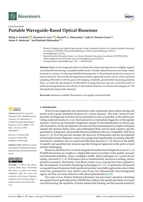 Pdf Portable Waveguide Based Optical Biosensor