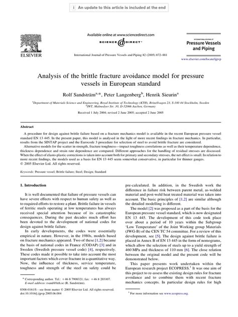 Analysis Of The Brittle Fracture Avoidance Model For Pressure Vessels