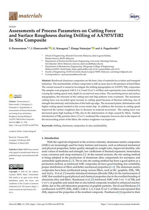 Pdf Assessments Of Process Parameters On Cutting Force And Surface Roughness During Drilling