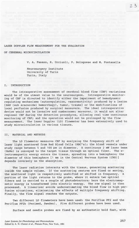 Pdf Laser Doppler Flow Measurement For The Evaluation Of Cerebral Microcirculation