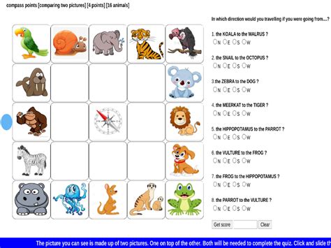 Compass Directions Comparing Two Pictures 4 Points 16 Animals
