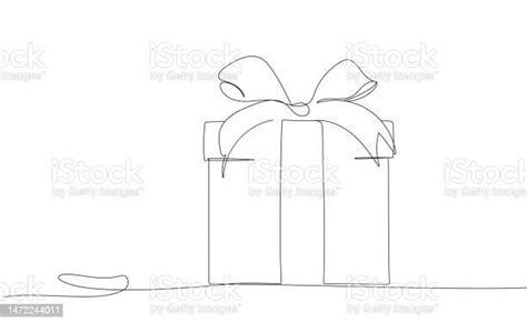 하나의 연속 선 그리기 리본 활이 있는 선물 상자 휴일 선물과 간단한 선형 스타일의 깜짝 포장 인쇄 엽서 배너 휴일 아이디어 패션 벡터 아트 일러스트 레이 션 개념에 대한