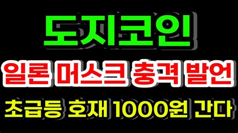 도지코인일론 머스크 충격 발언 초급등 호재 1000원 간다 Youtube