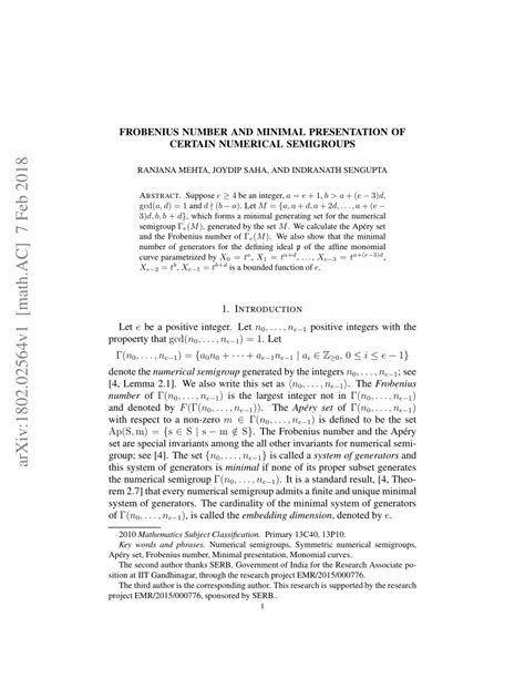 Pdf Frobenius Number And Minimal Presentation Of Certain Numerical Semigroups