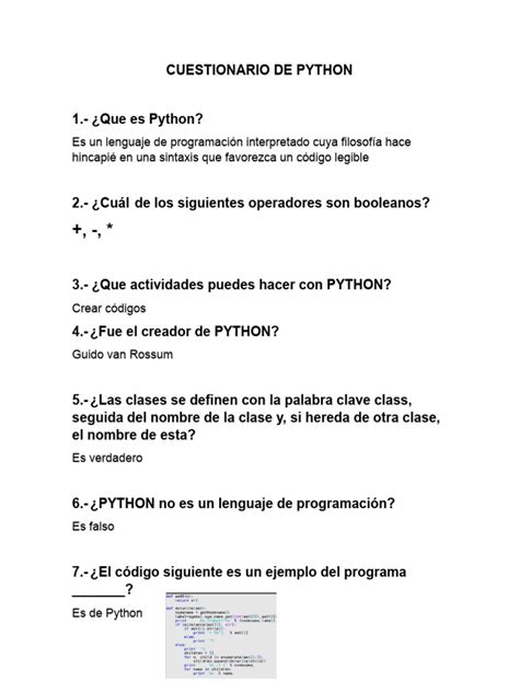 Cuestionario De Python Pdf Artes Del Lenguaje Y Comunicación
