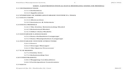 unit i introduction and data modeling using er model …pclsoft weebly
