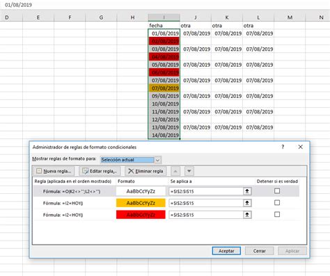 Excel Cambiar color celda en función de la fecha