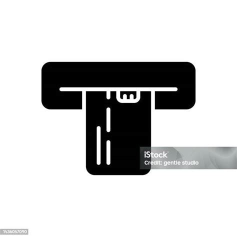 Atm Pos 지불 단말기 실루엣 아이콘에 신용 카드를 삽입하십시오 자동 텔러 기계 글리프 픽토그램의 전자 뱅킹 거래 신용 카드 기호를 삽입합니다 격리된 벡터 일러스트 레이