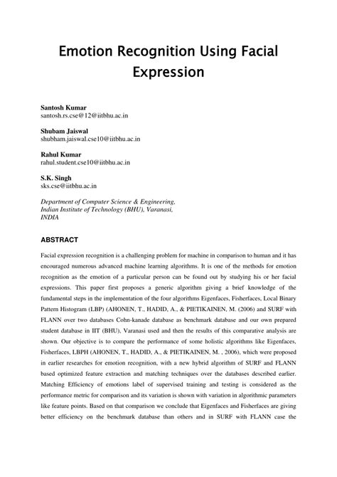 Pdf Emotion Recognition Using Facial Expression