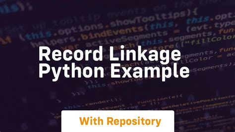 Record Linkage Python Example Youtube