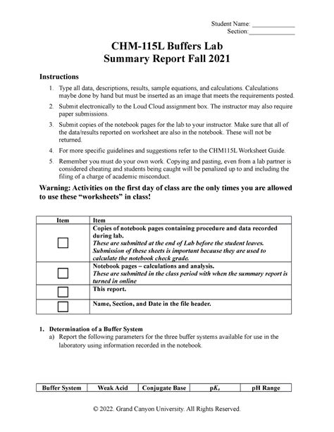Buffer Lab Report Summary Section Chm 115l Buffers Lab