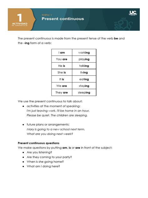 Topic 1 Present Continuous Pdf Topic 1 Present Continuous Pdf