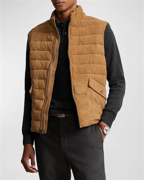 Polo Ralph Lauren Mens Quilted Suede Full Zip Vest Neiman Marcus