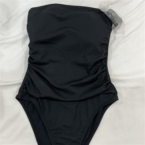 One Piece High Cut Tube Top Black Bathing Depop
