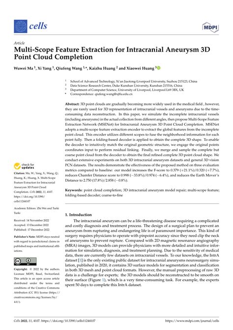 PDF Multi Scope Feature Extraction For Intracranial Aneurysm D Point Cloud Completion
