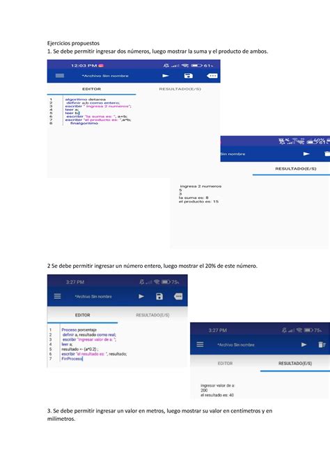 Ejercicios Propuestos De Algoritmos Semana Grupo Ejercicios Propuestos Se Debe Permitir