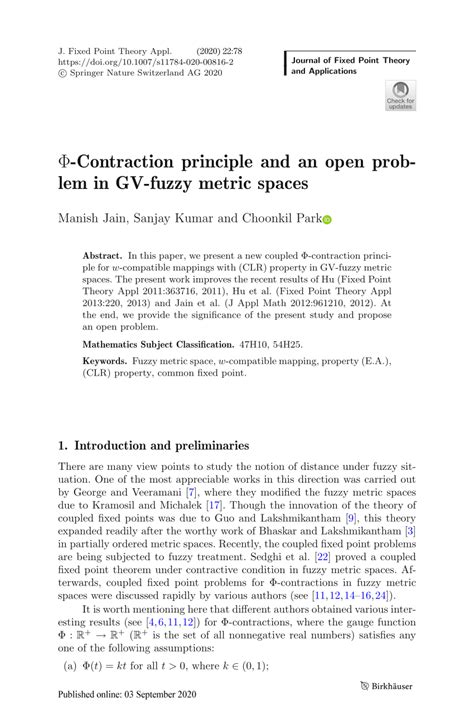 Pdf Φ Contraction Principle And An Open Problem In Gv Fuzzy Metric Spaces