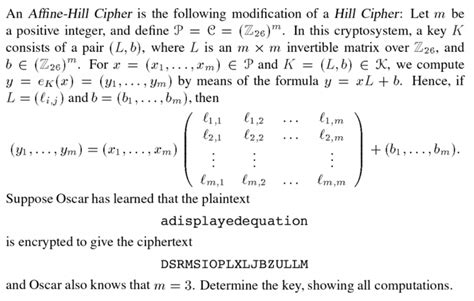 Solved An Affine Hill Cipher Is The Following Modification