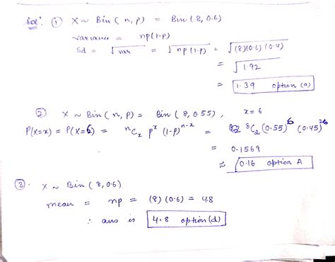 [solved] 1 Sea X Una Variable Aleatoria Binomial Con N 8 P 0 6 Course Hero