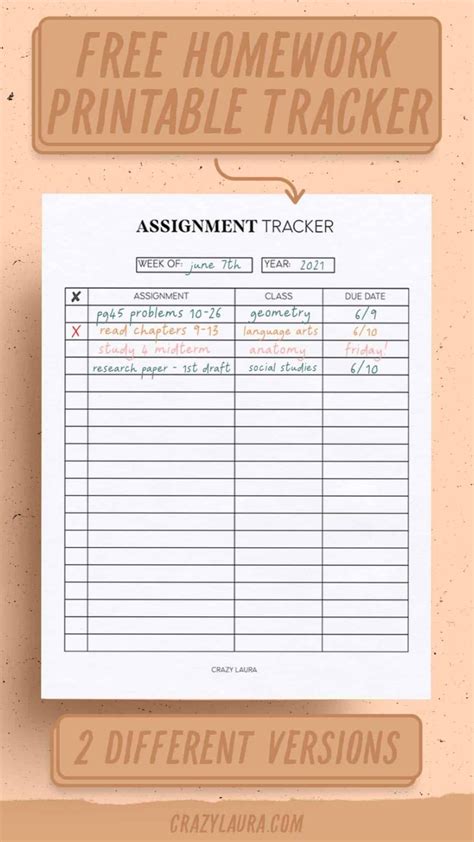 Free Assignment Tracker With Simple And Detailed Versions Artofit