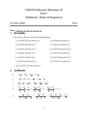 2910Lab01 Pdf CIS2910 Discrete Structures II Lab 1 Arithmetic Sums