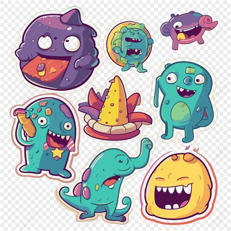 몬스터 스티커 세트 일러스트 벡터상표만능인만화 Png 일러스트 무료 다운로드 Lovepik