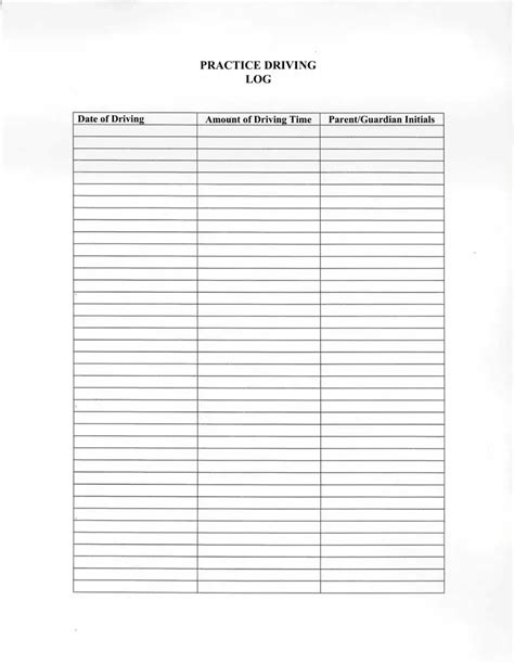 Printable Driving Log Sheet