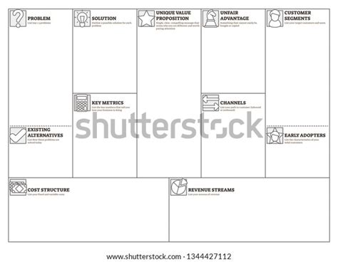 Lean Canvas Vector Illustration Business Plan Stock Vector Royalty Free 1344427112