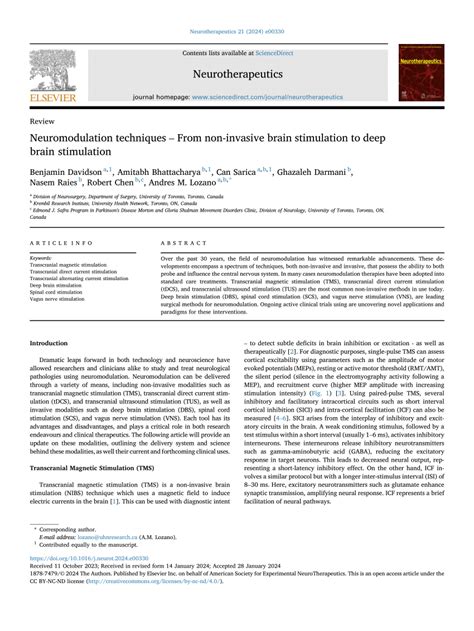 Pdf Neuromodulation Techniques From Non Invasive Brain Stimulation