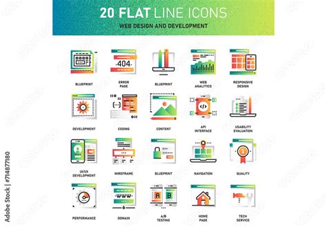 Vector Set Of Website Design And Development Program Coding Flat Line Web Icons Illustration
