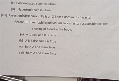 C Concentrated Sugar Solution D Hypertonic Salt Solution Xiii