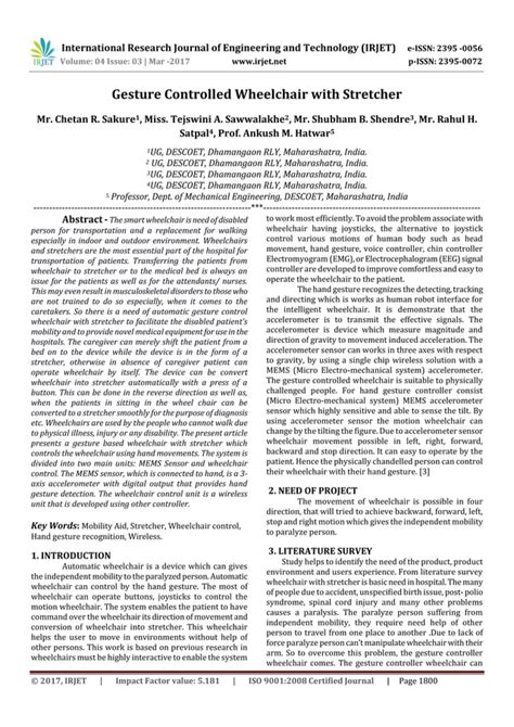 Gesture Controlled Wheelchair With Stretcher Pdf