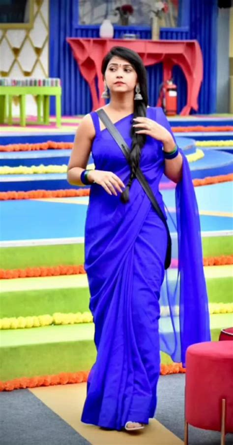 Bigg Boss Kannada Season 9 Actress Amulya Gowda Blue Saree Look