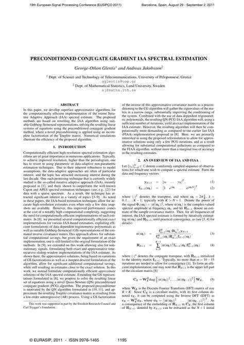 Full Article Preconditioned Conjugate Gradient Iaa Spectral Estimation
