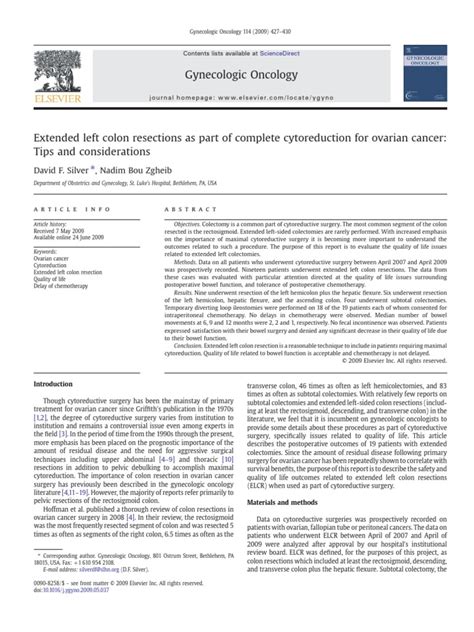 Extended Left Colon Resections Pdf Ovarian Cancer Colorectal Cancer